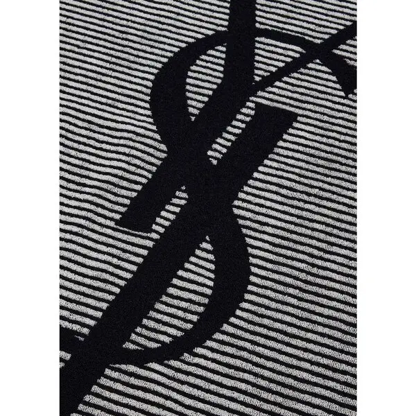 Saint Laurent Cassandre Striped Cotton Beach Towel - Beige/black