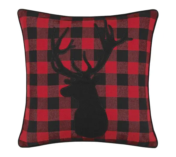 Eddie Bauer Cabin Plaid Stag Head Red 20x20 Squ Are Pillow - One-color