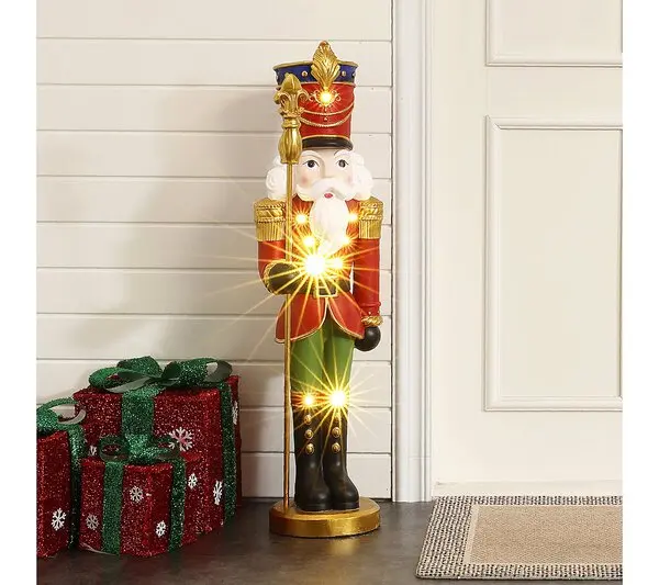 LUXEN HOME Luxenhome 3ft Lighted Nutcracker Soldier With S Cepter