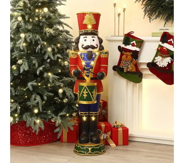 LUXEN HOME Luxenhome 4ft Lighted Nutcracker Drummer, Chris Tmas Decor - One-color