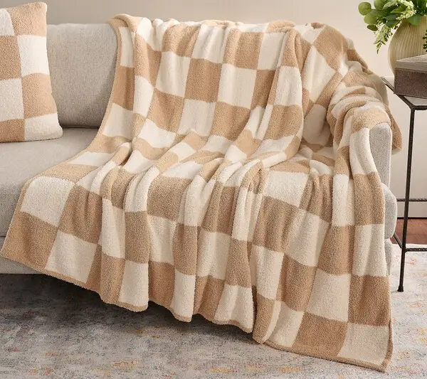 FIERCE HOME Cozy Knit 60' X 70' Checkered Throw - One-color