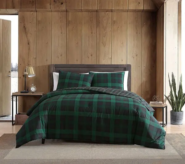 Eddie Bauer Woodland Green Cotton King Duvet Co Ver Set - One-color