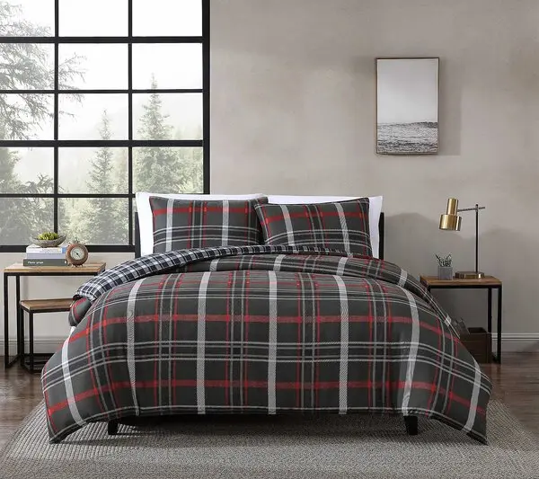 Eddie Bauer Willow Plaid Reversible King Duvet Cover Set - One-color