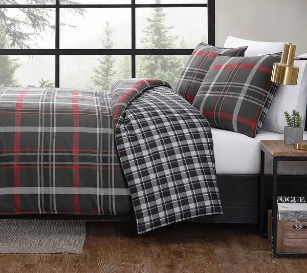 Eddie Bauer Willow Plaid Reversible King Duvet Cover Set