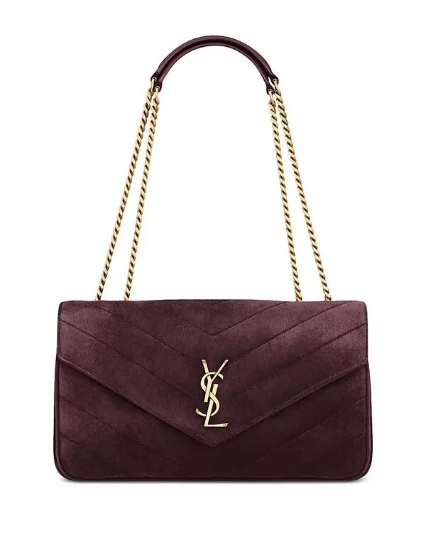 Saint Laurent Loulou Medium Matelass Suede Shoulder Bag - Dark Brown