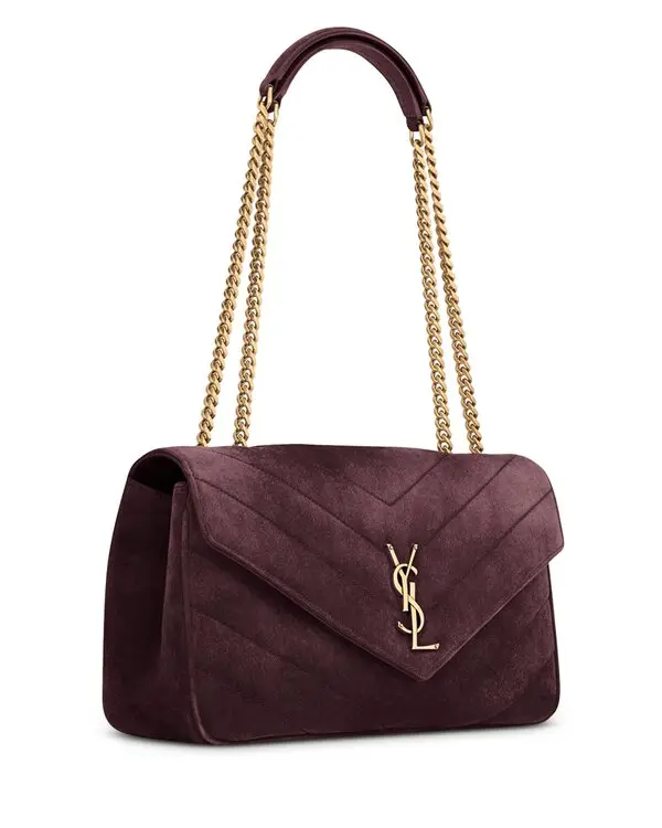 Saint Laurent Loulou Medium Matelass Suede Shoulder Bag - Dark Brown