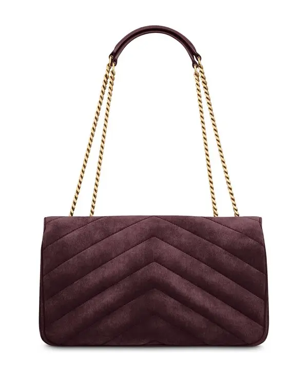 Saint Laurent Loulou Medium Matelass Suede Shoulder Bag - Dark Brown