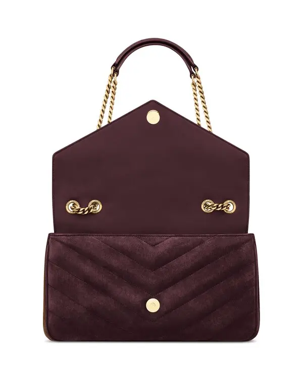 Saint Laurent Loulou Medium Matelass Suede Shoulder Bag - Dark Brown