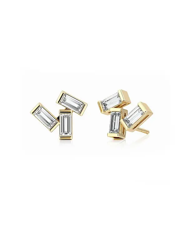 VRAI Baguette Cluster Stud Earrings - K Yellow Gold