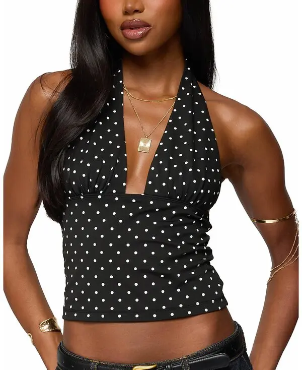 EDIKTED Polka Dot Halter Top - Black-and-white