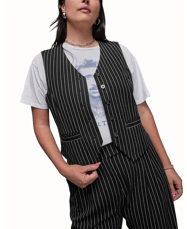 WILDFANG The Empower Pinstripe Vest - Black/stone