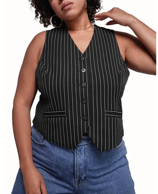 WILDFANG The Empower Pinstripe Vest - Black/stone
