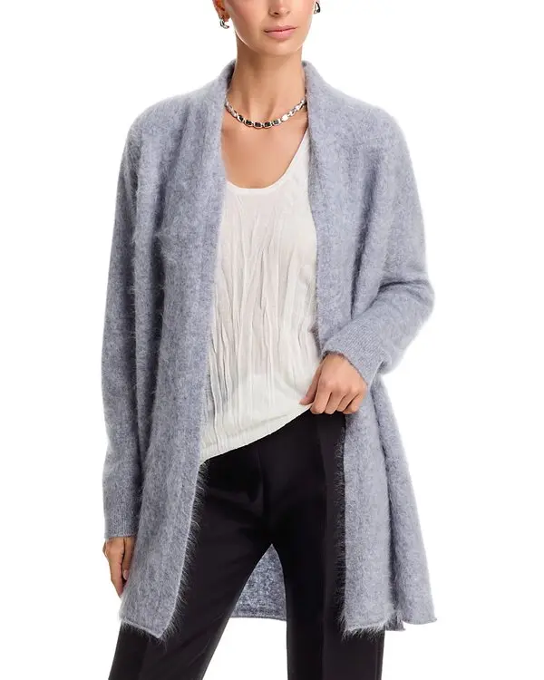 Bloomingdale'S 100% Cashmere Brushed Open Front Cardigan - Medium Grey