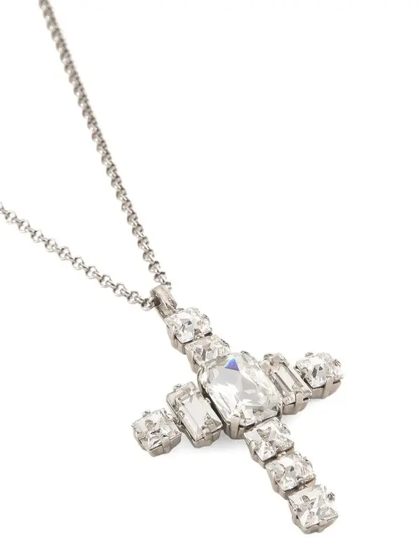 Dolce & Gabbana Rhinestone Cross Pendant Necklace - Silver