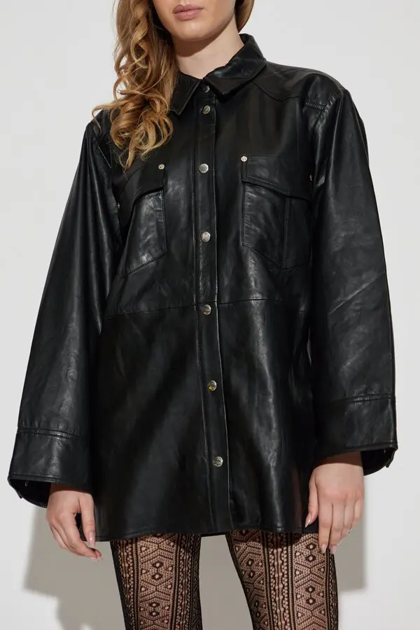 GESTUZ Leather Shirt With Snap Fasteners