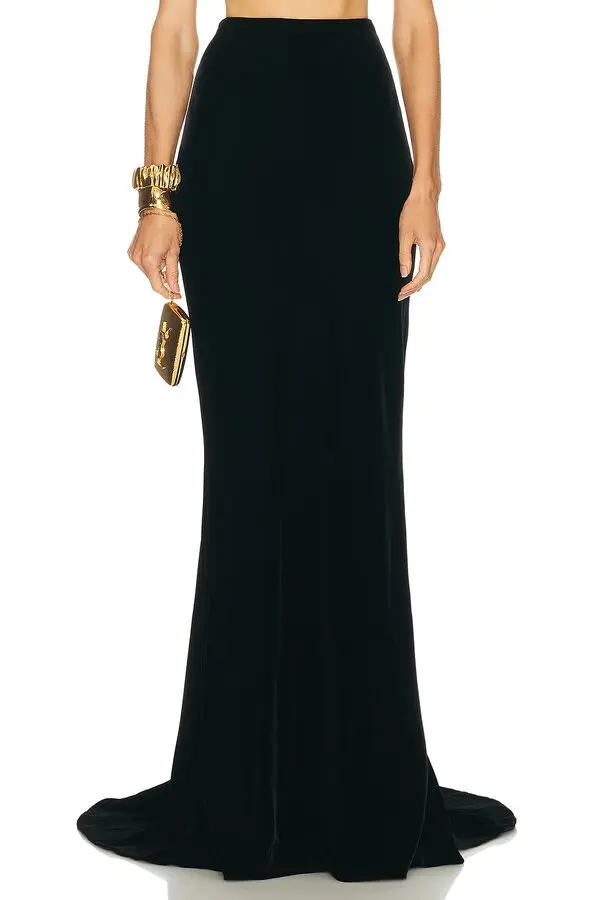 Carolina Herrera Long Velvet Skirt - Black