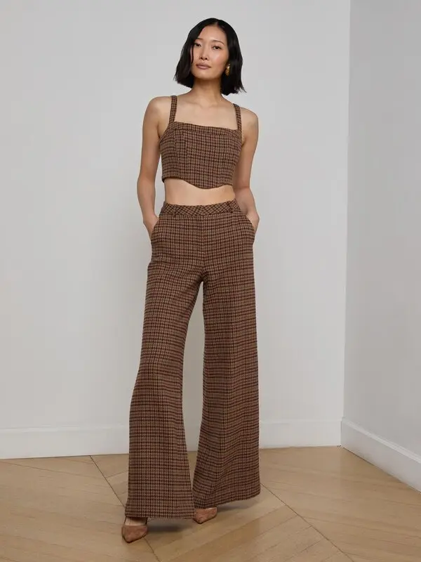L'Agence Pilar Houndstooth Wide-leg Pants