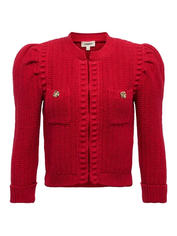 L'Agence Delli Cropped Cardigan Engine Red/Gold Editorialist