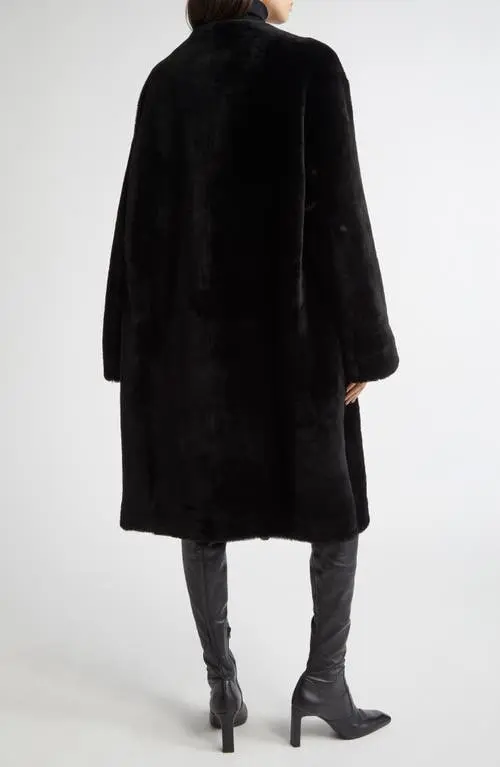 TOTEME Collarless Shearling Overcoat - Black