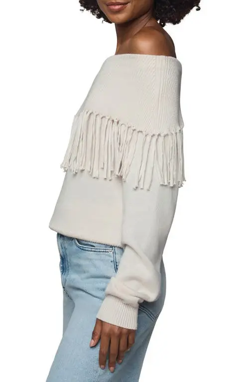 Splendid Simone Fringe Off-the-shoulder Sweater - Pale Oak