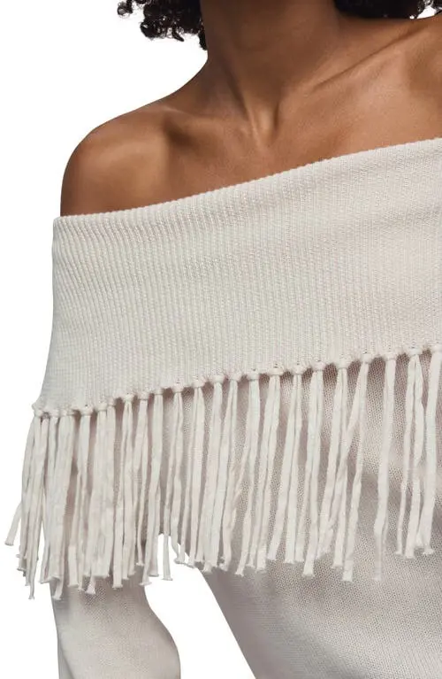 Splendid Simone Fringe Off-the-shoulder Sweater - Pale Oak