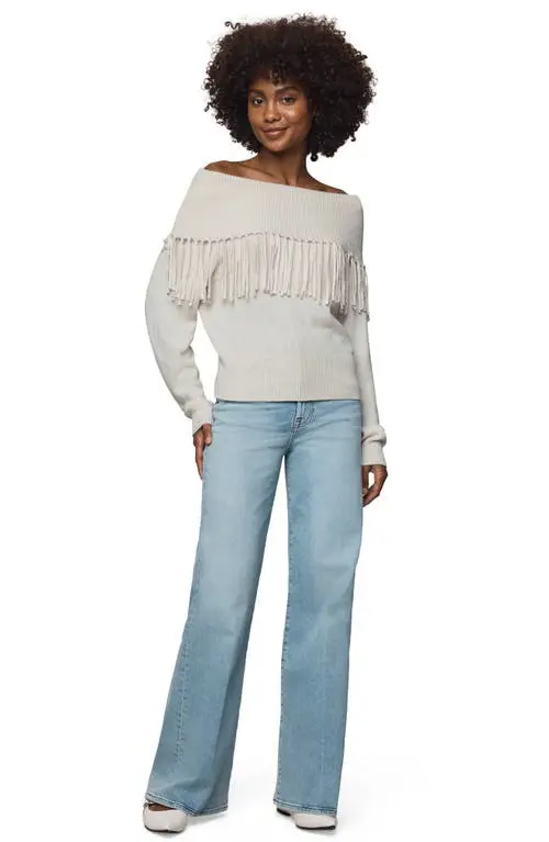 Splendid Simone Fringe Off-the-shoulder Sweater - Pale Oak