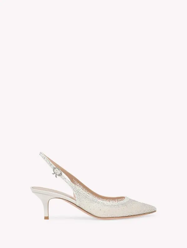 GIANVITO ROSSI Regina Slingback - White - Silk Organza
