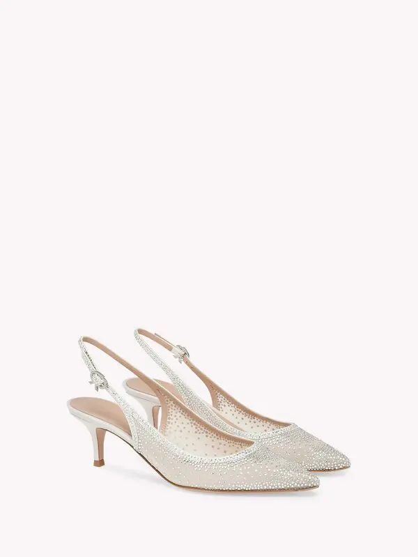 GIANVITO ROSSI Regina Slingback - White - Silk Organza