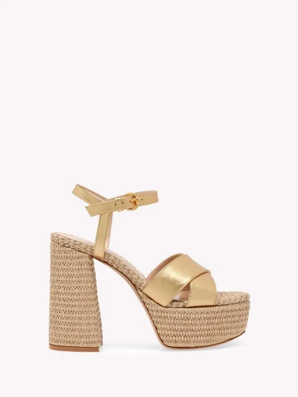 GIANVITO ROSSI Metallic Leather And Raffia Sandals