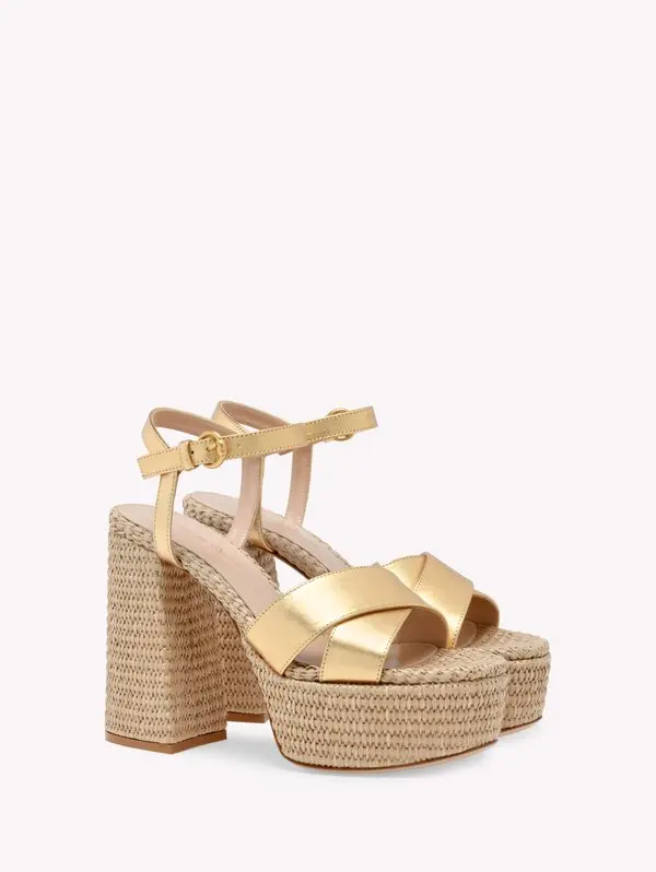 GIANVITO ROSSI Metallic Leather And Raffia Sandals
