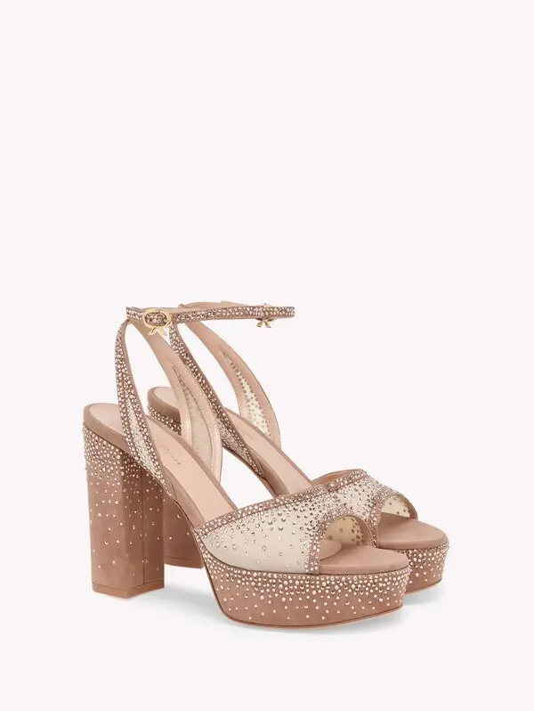 GIANVITO ROSSI Rania Platform Sandal - Pink - Silk Organza