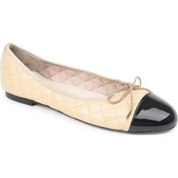 PAUL MAYER ATTITUDES Cap Toe Ballet Flat - Beige/black Patent
