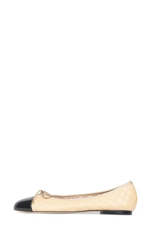 PAUL MAYER ATTITUDES Cap Toe Ballet Flat - Beige/black Patent