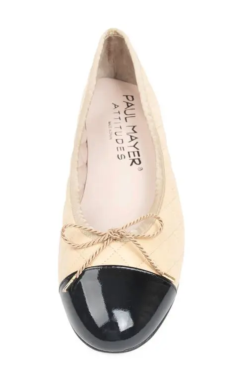 PAUL MAYER ATTITUDES Cap Toe Ballet Flat - Beige/black Patent