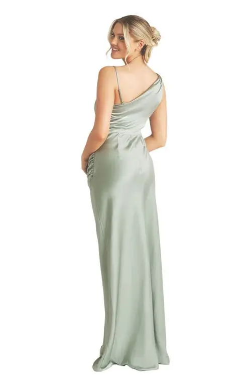 SIX STORIES Cowl Front Asymmetric Bridesmaid Dress - Sage