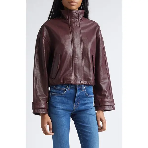 Veronica Beard Bateman Leather Jacket - Raisin
