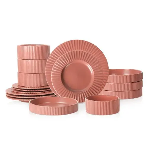 Christian Siriano Lusso Stoneware 32-piece Dinnerware Set - Redwood 16-piece
