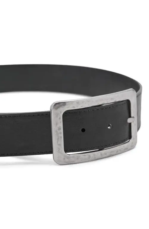Mango Square Buckle Textured Belt - Black