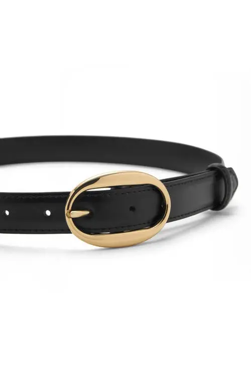 Mango Oval Buckle Faux Leather Belt - Black