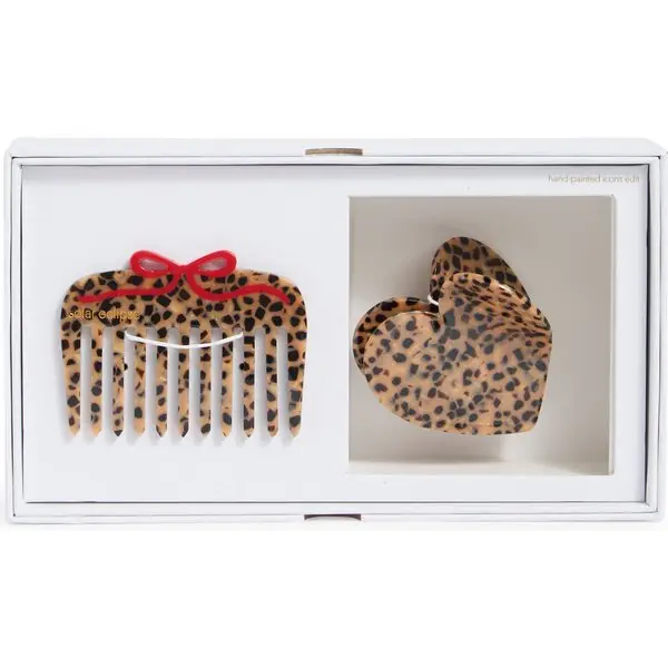 SOLAR ECLIPSE Leopard Claw Clip And Pocket Comb Set - Brown