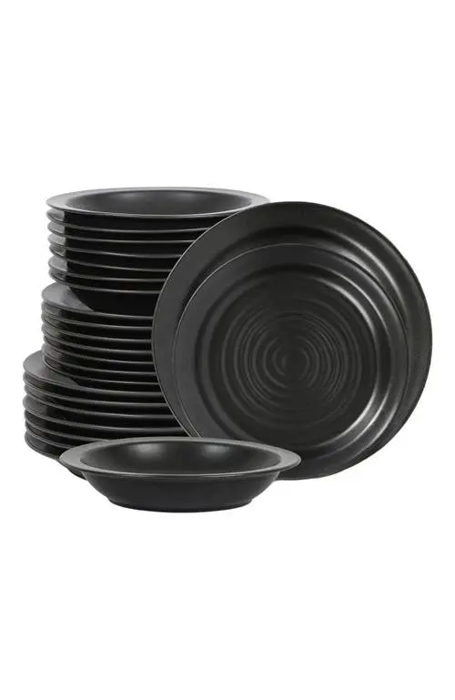 STONE + LAIN Orbit Stoneware 12-piece Dinnerware Set With Pasta Bowls - Charcoal 24 Piece Set