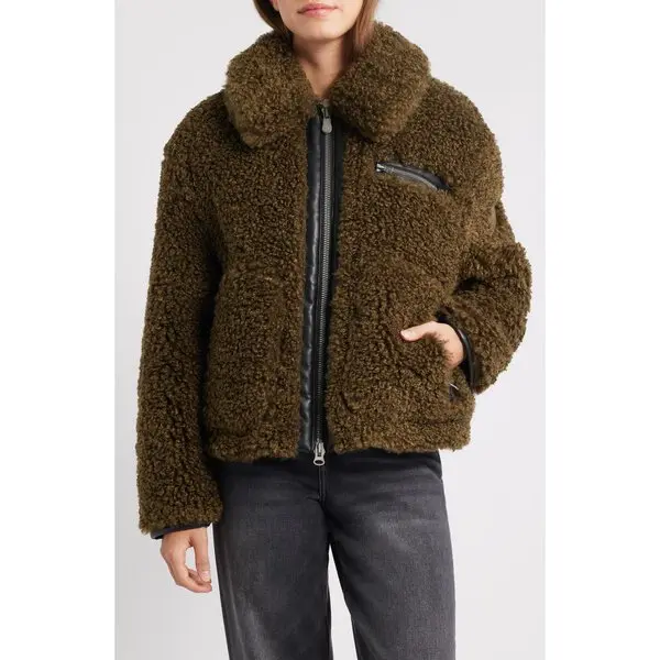 SAVE THE DUCK Hester Faux Fur Jacket - Bark Green
