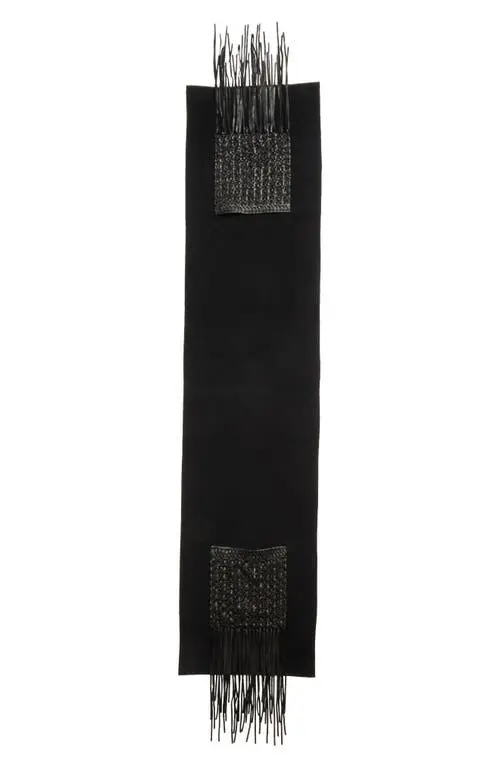 Lafayette 148 New York Wool & Cashmere Scarf With Macramé Leather Fringe - Black
