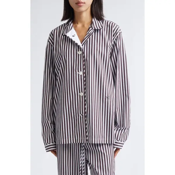 NACKIYE Life Is A Beach Stripe Pajama Shirt - Chocolate Stripe