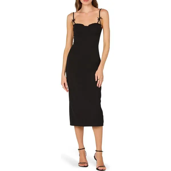 Astr The Label Bow Strap Midi Dress - Black