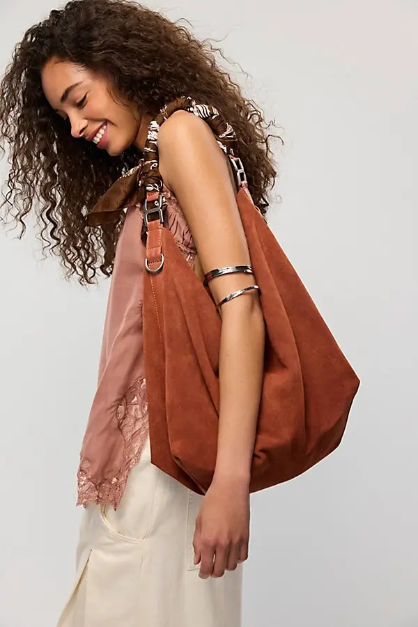 Free People Suzie Suede Slouch Tote Bag - Between Brown