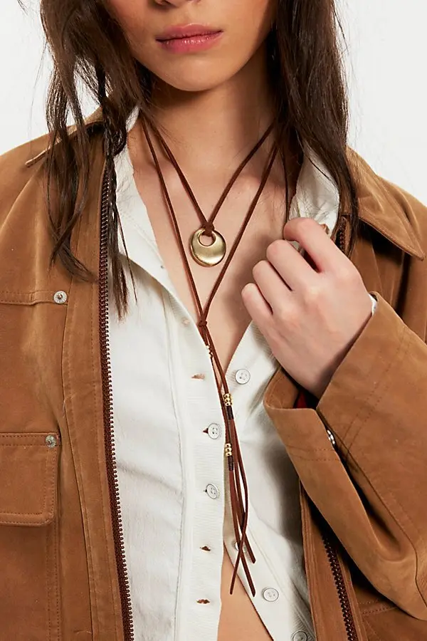 Free People Abott Lariat Layer Necklace - Chocolate And Gold