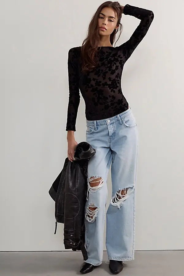 Free People Loved You First Bodysuit - Black Combo