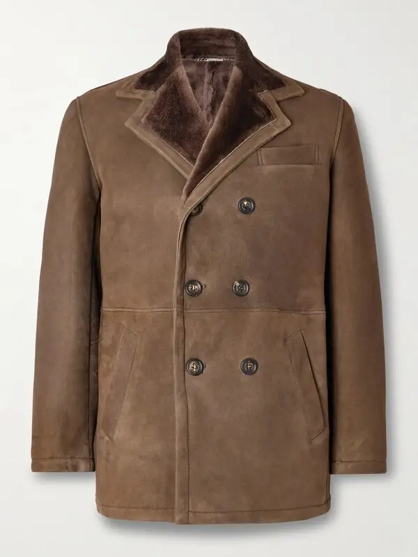 Eleventy Double-breasted Shearling Overcoat