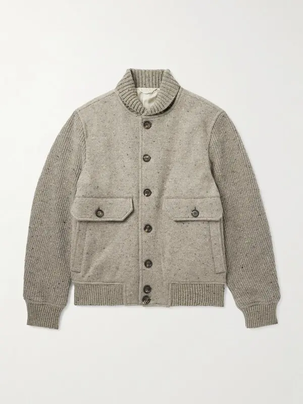 Eleventy Shawl-collar Wool And Cashmere-blend Bomber Jacket